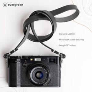 Evergreen Genuine Leather Minimalist Neck Shoulder Slim Camera Strap (Black, 38")