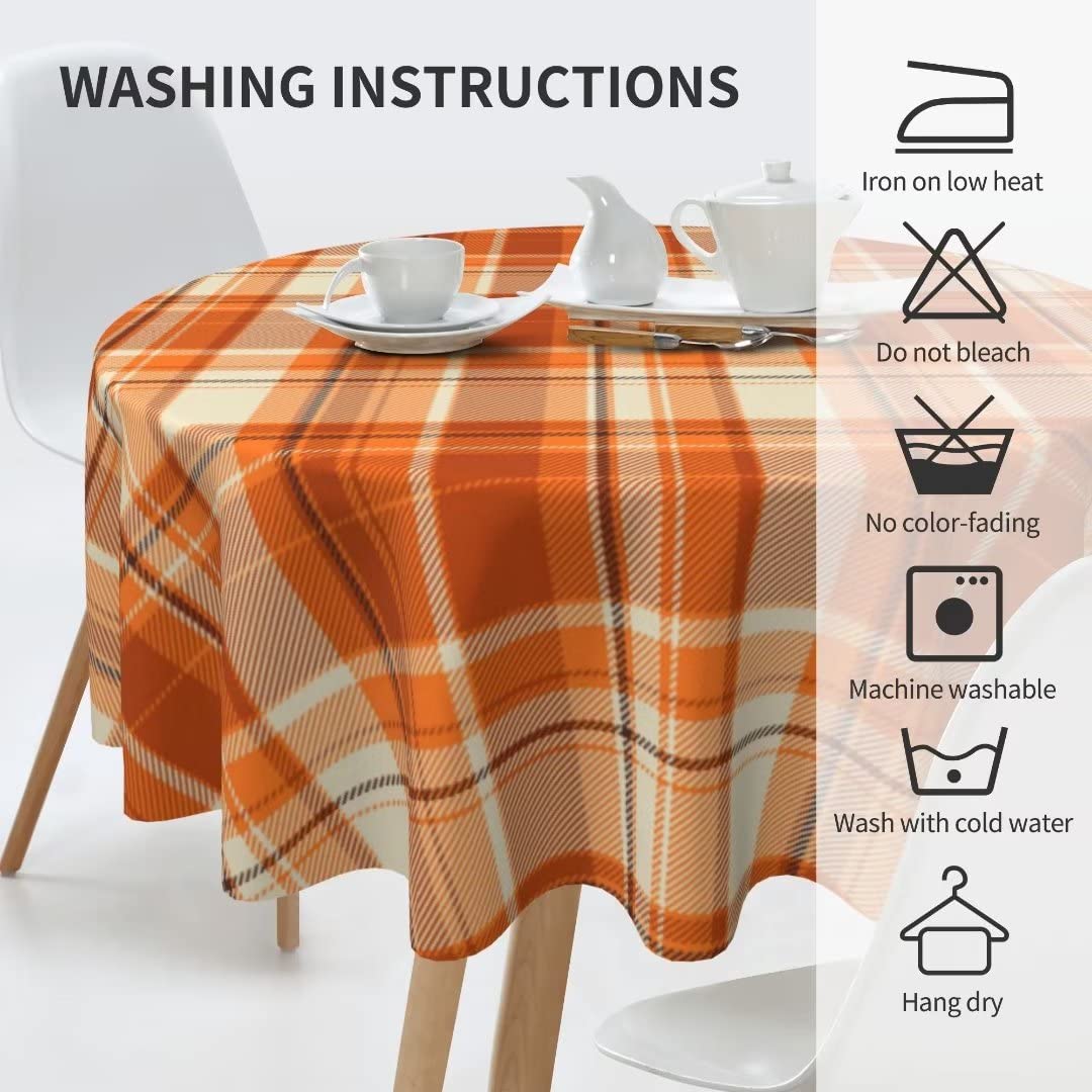 BETGINY Fall Tablecloth 60 Inch Round Autumn Thanksgiving Plaid Table Cloth Dust-Proof Wrinkle Resistant Rustic Tablecloth for Holiday Kitchen Dining Room Party Picnic Indoor Outdoor