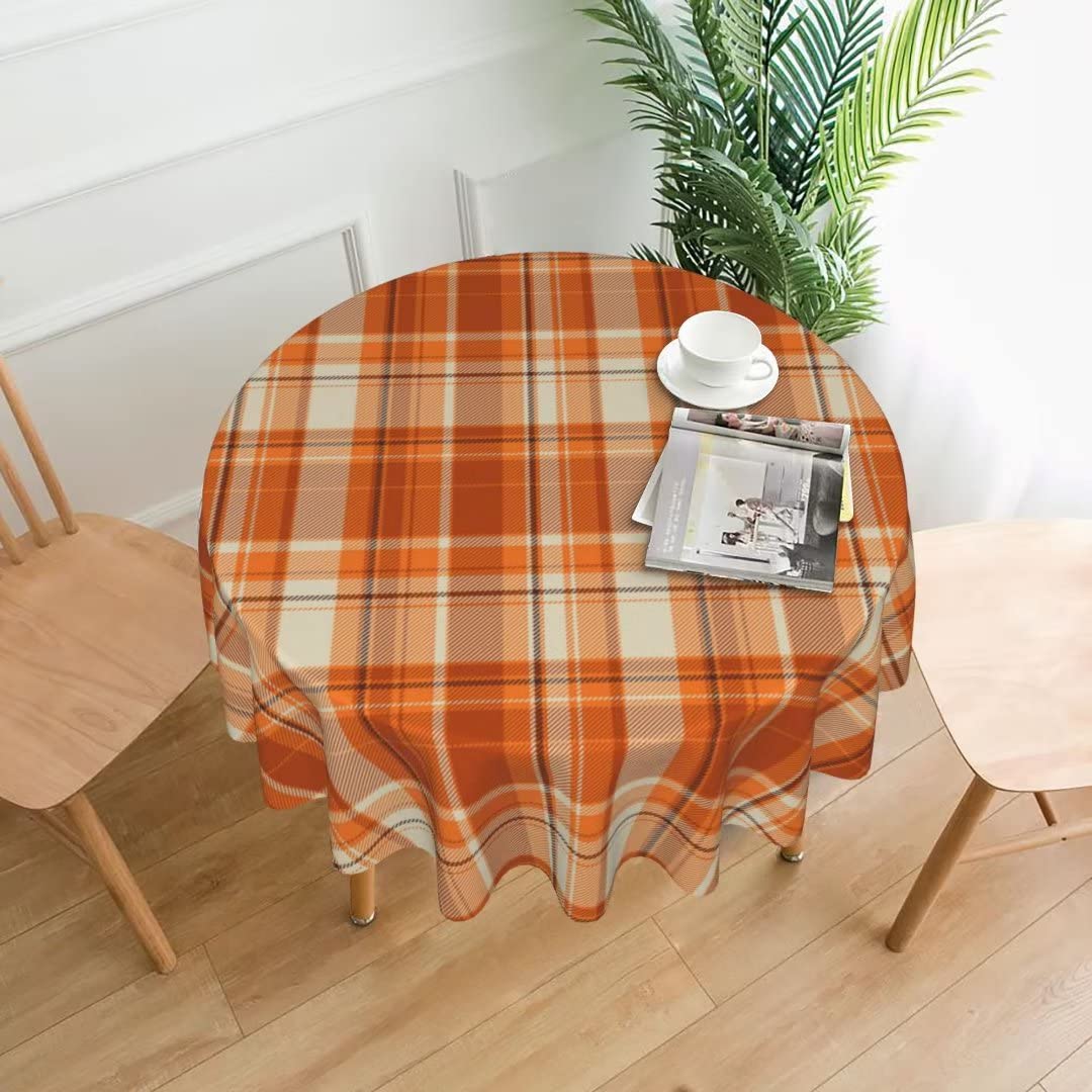 BETGINY Fall Tablecloth 60 Inch Round Autumn Thanksgiving Plaid Table Cloth Dust-Proof Wrinkle Resistant Rustic Tablecloth for Holiday Kitchen Dining Room Party Picnic Indoor Outdoor