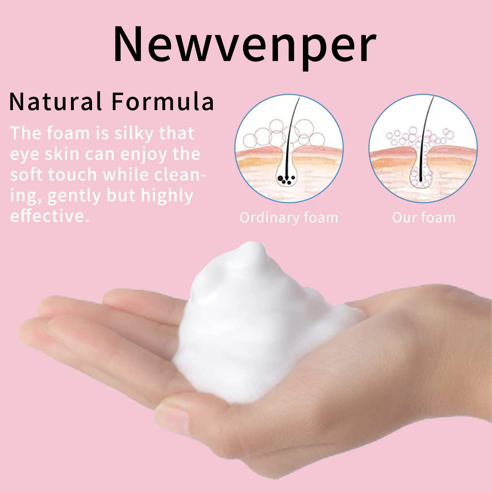 Newvenper Lash Shampoo for Eyelash 100ML + Brush & Mascara Wand Eyelid Foaming Cleansing, Eyelash Extension Cleanser Remover,Makeup Remover,Salon and Home Use