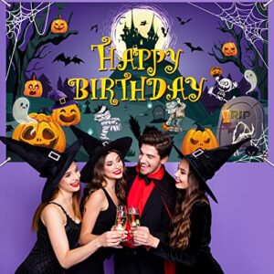 Happy Birthday Halloween Backdrop Halloween Birthday Party Decoration Pumpkin Ghost Spooky Castle Background Photography Halloween Party Photo Booth Banner Large Birthday Party Supplies Decorations