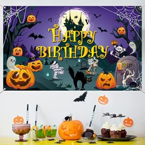 Happy Birthday Halloween Backdrop Halloween Birthday Party Decoration Pumpkin Ghost Spooky Castle Background Photography Halloween Party Photo Booth Banner Large Birthday Party Supplies Decorations