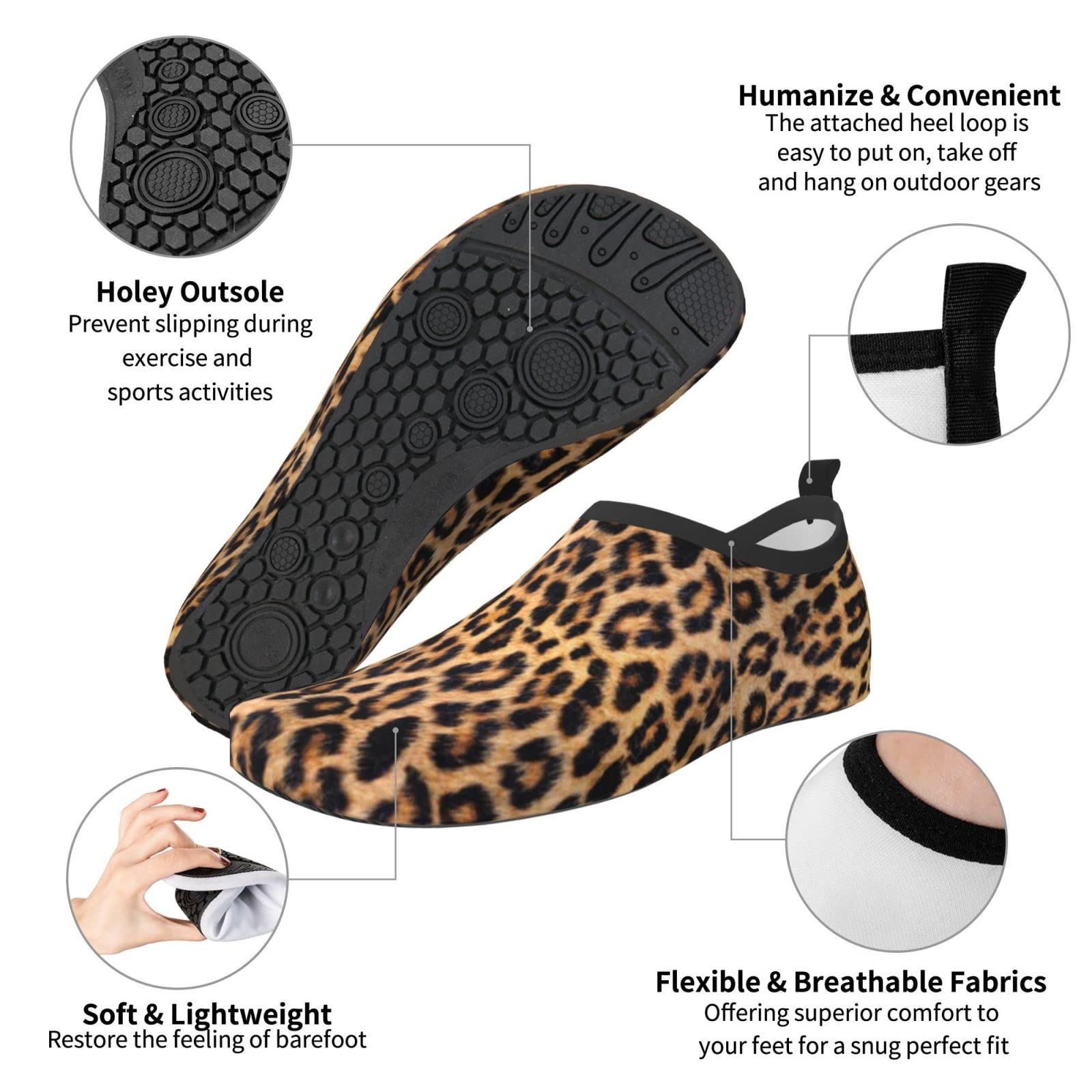 Leopard Print Man Woman's Water Shoes Quick Dry Barefoot Shoe for Beach Surfing Swim Pool