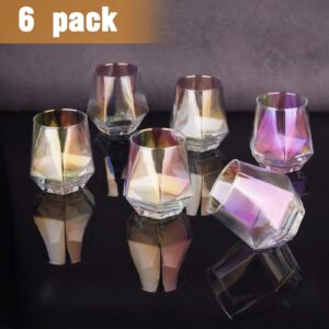 NiHome Iridescent Diamond Stemless Wine Glasses 10oz Set of 6, Unique Colorful Crystal Tumblers for Red & White Wine, Cocktails, Whiskey, Gift for Women & Men