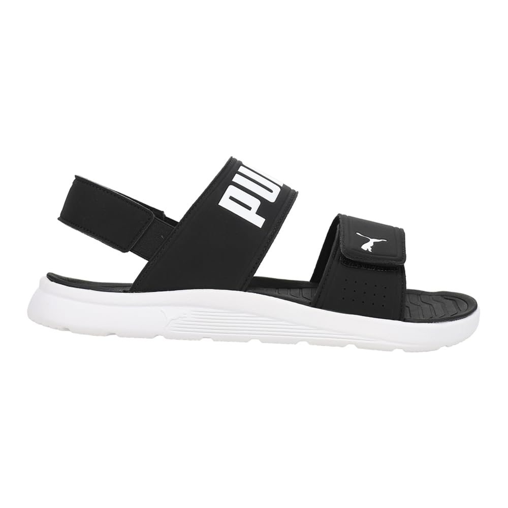 PUMA Men's Backstrap Sandal Slide, Black-White, 9