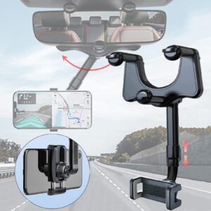 hoyznbi 𝟐𝟎𝟐𝟒 𝐔𝐩𝐠𝐫𝐚𝐝𝐞𝐝 rearview mirror car phone holder, 360° rotatable & retractable car phone holder mirror mount, universal car phone mount automobile cradles for all smartphones & cars