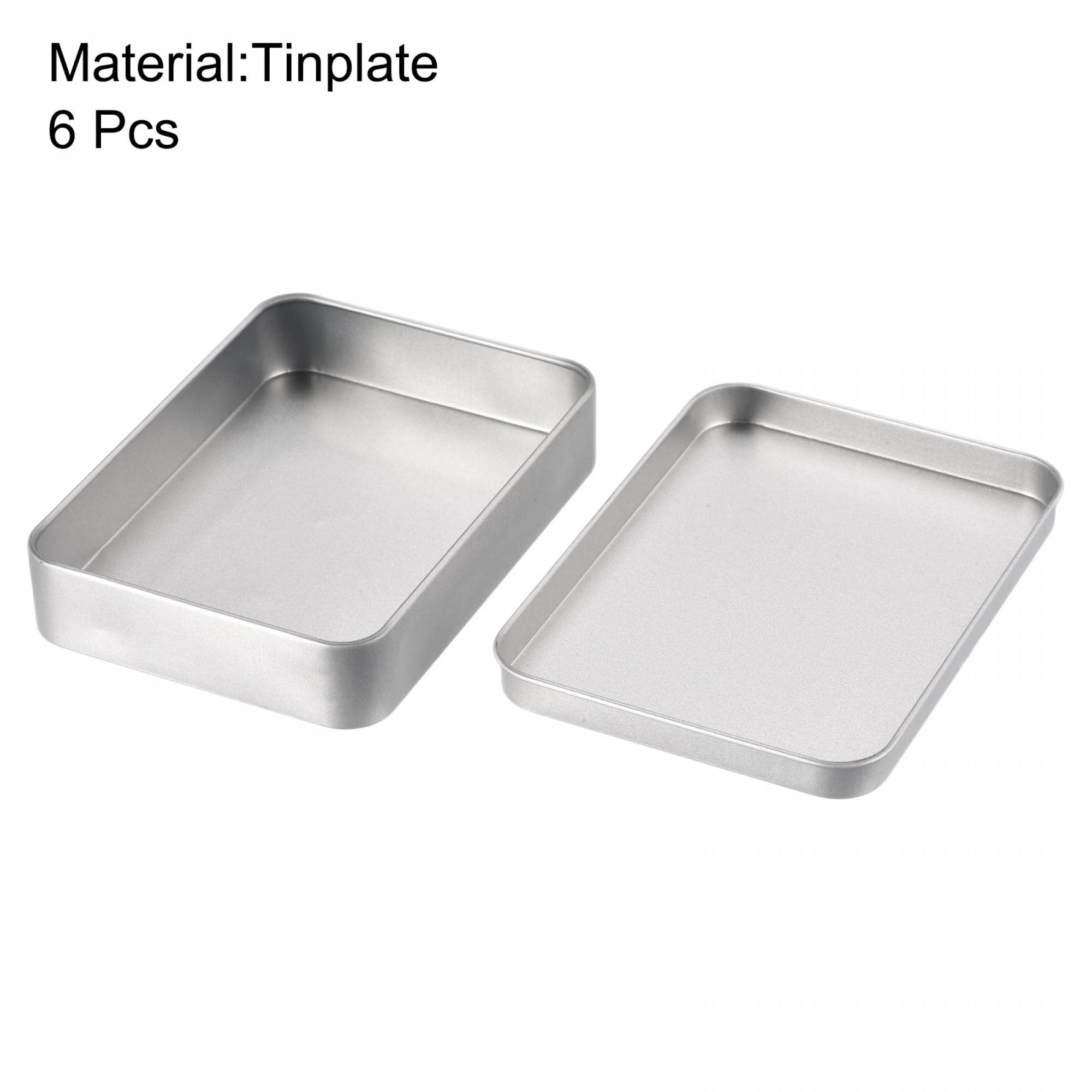 uxcell Metal Tin Box, 6pcs 4.53" x 3.35" x 0.87" Rectangular Empty Tinplate Storage Containers with Lids, Silver Tone