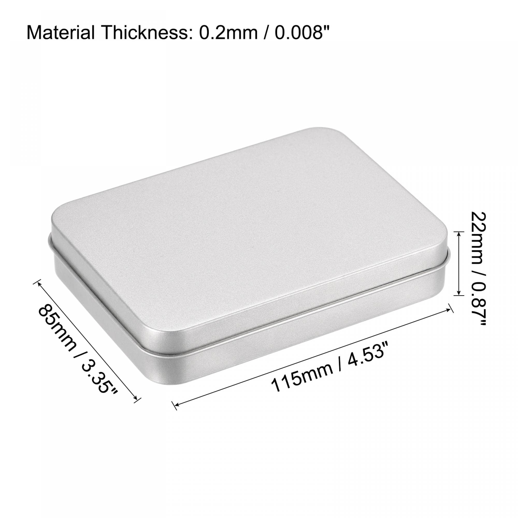 uxcell Metal Tin Box, 6pcs 4.53" x 3.35" x 0.87" Rectangular Empty Tinplate Storage Containers with Lids, Silver Tone