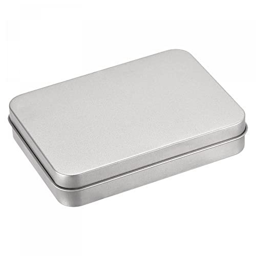 uxcell Metal Tin Box, 4.53" x 3.35" x 0.87" Rectangular Empty Tinplate Storage Containers with Hinged Lids, Silver Tone