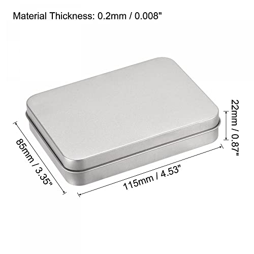 uxcell Metal Tin Box, 4.53" x 3.35" x 0.87" Rectangular Empty Tinplate Storage Containers with Hinged Lids, Silver Tone