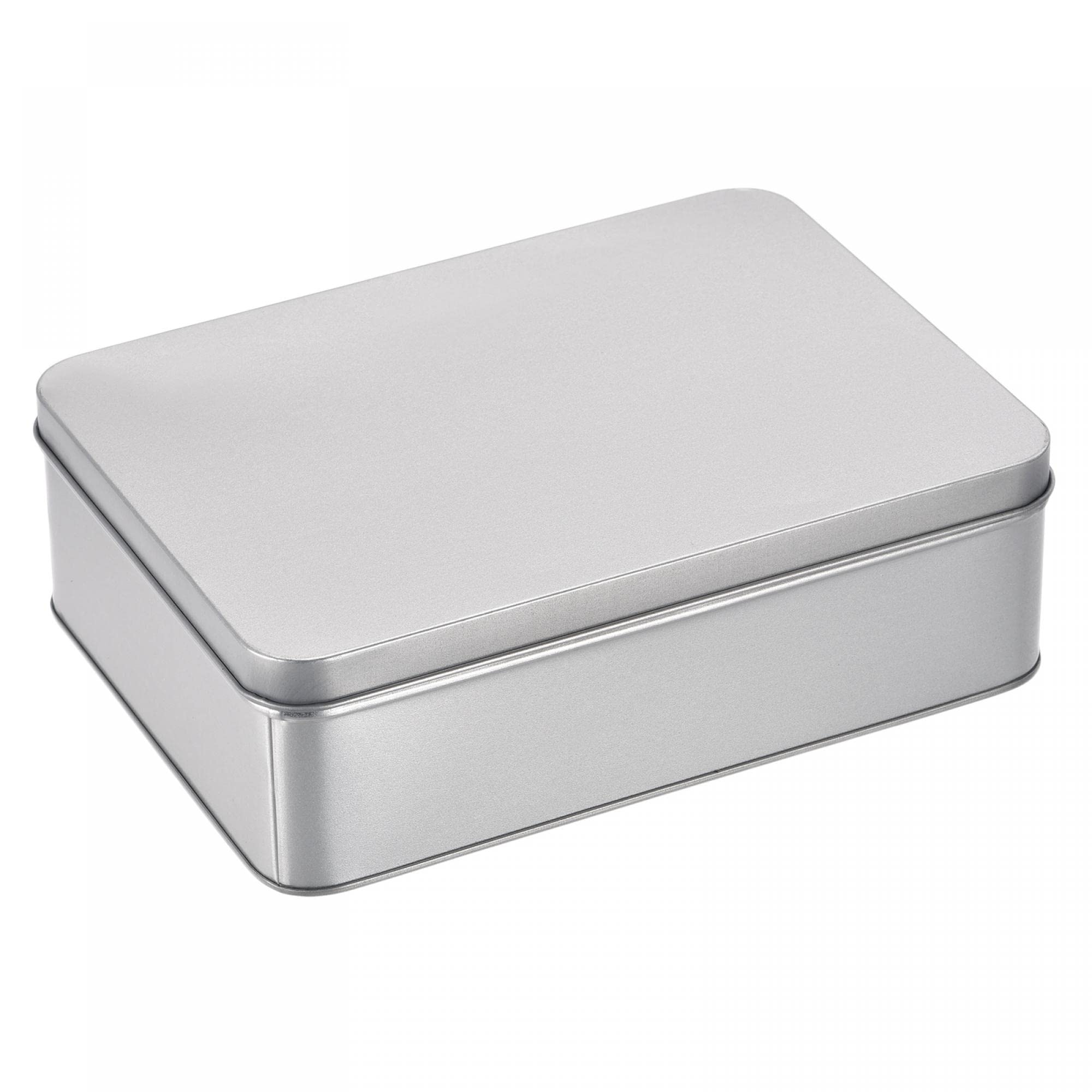 uxcell Metal Tin Box, 8.66" x 6.3" x 2.72" Rectangular Empty Tinplate Storage Containers with Lids, Silver Tone