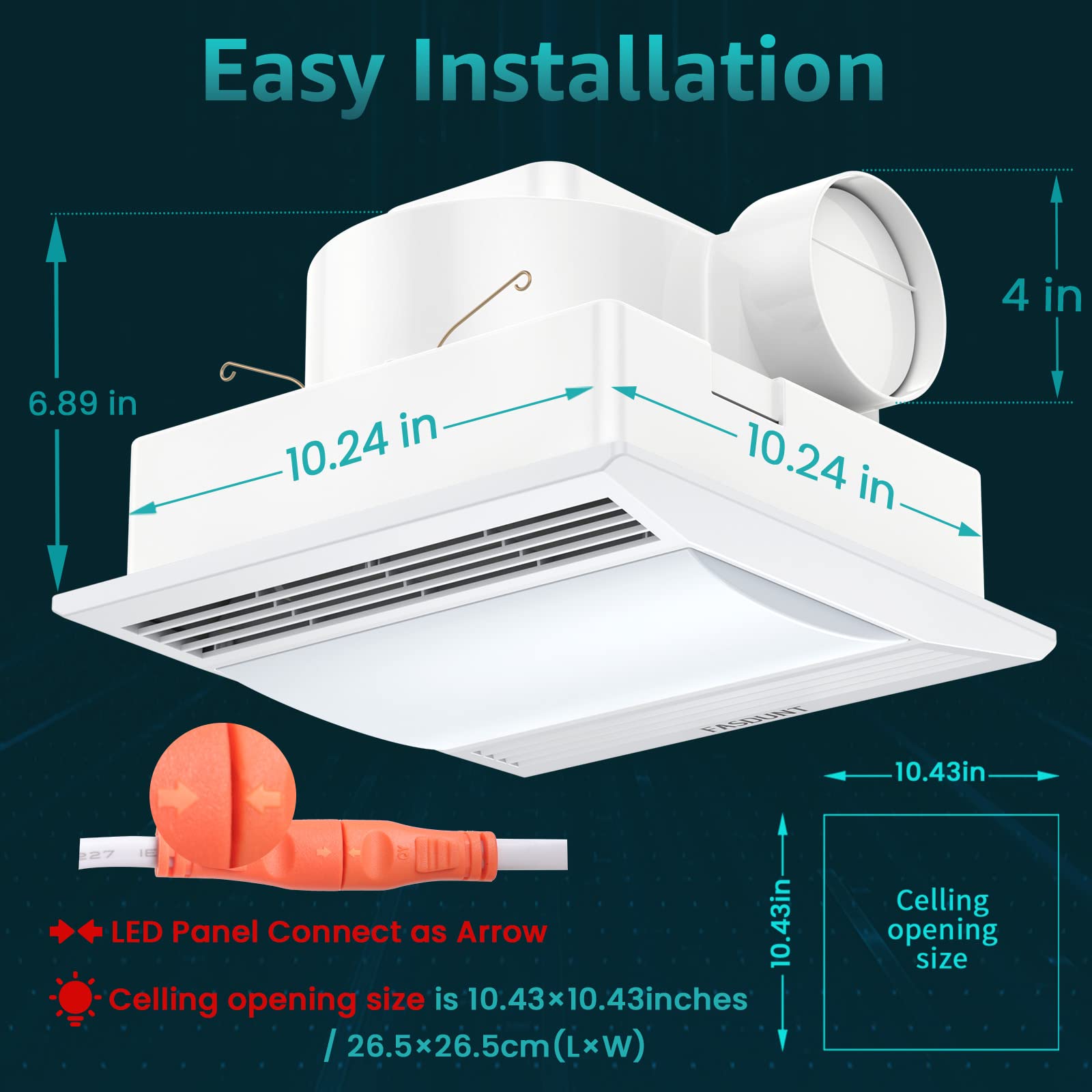 FASDUNT Bathroom Exhaust Fan with Light, 30W 110 CFM Bathroom Fan with LED Light Combo, 1.0 Sones Quiet Bathroom Vent Fan with Light 1500lm 3000K/4000K/6000K Selectable