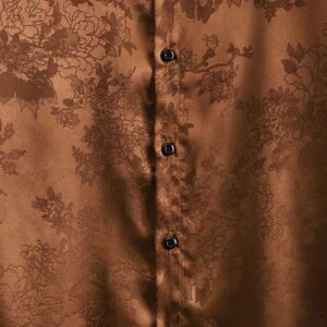 Floerns Men's Floral Jacquard Short Sleeve Button Front Satin Shirt Blouse Top Brown XL