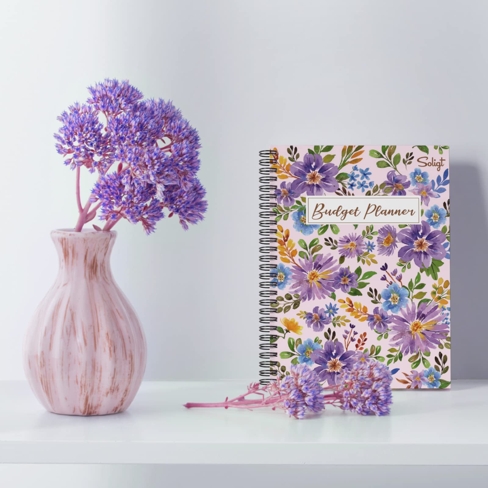 [Undated] Monthly Budget Planner with 12 Bill Pockets for Income, Debt, Saving, Expense and Bill Tracker Organizer, Pink, Floral Design