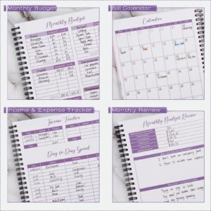 [Undated] Monthly Budget Planner with 12 Bill Pockets for Income, Debt, Saving, Expense and Bill Tracker Organizer, Pink, Floral Design