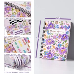 [Undated] Monthly Budget Planner with 12 Bill Pockets for Income, Debt, Saving, Expense and Bill Tracker Organizer, Pink, Floral Design