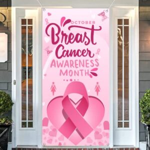 tineit breast cancer awareness decorations door banner, large fabric 6x2.9ft breast cancer door cover, breast cancer decorations for party, breast cancer door decorations for office