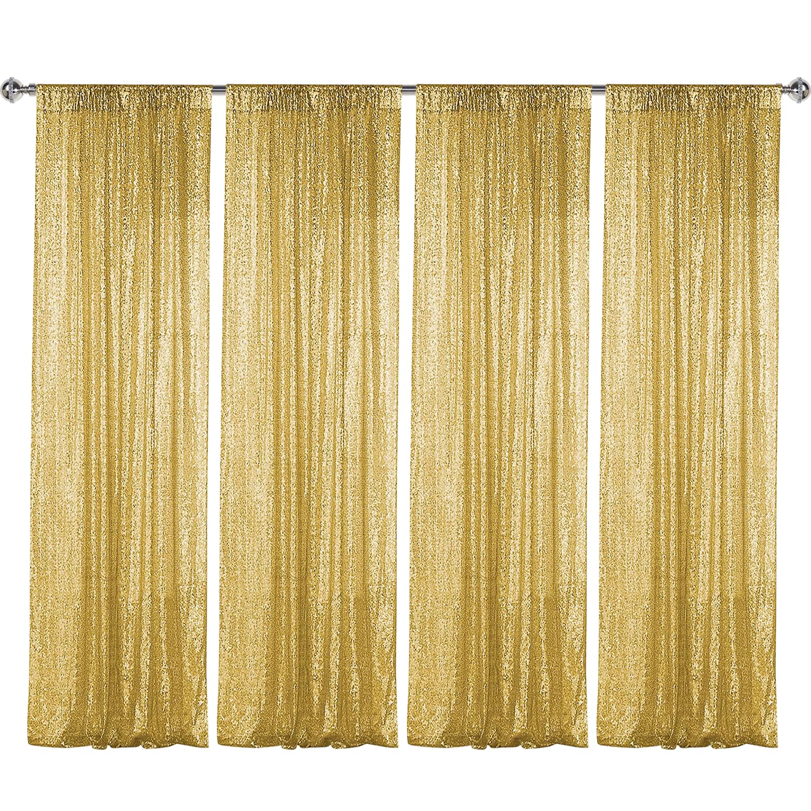 Sugargirl Gold Sequin Backdrop Curtain 4 Panels 2FTx8FT Glitter Gold Background Drapes Sparkle Photography Backdrop for Party Wedding Birthday Wall Decoration