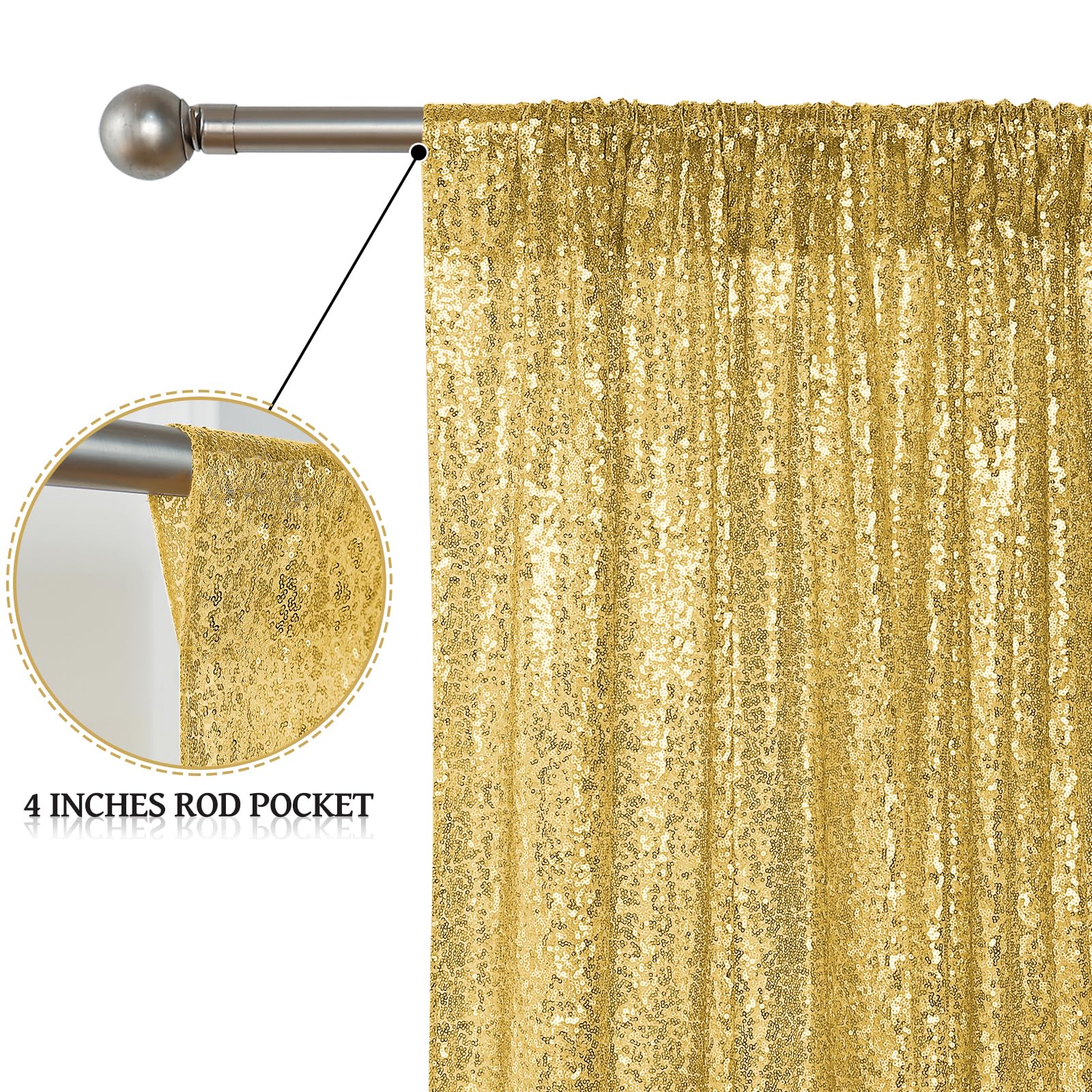 Sugargirl Gold Sequin Backdrop Curtain 4 Panels 2FTx8FT Glitter Gold Background Drapes Sparkle Photography Backdrop for Party Wedding Birthday Wall Decoration