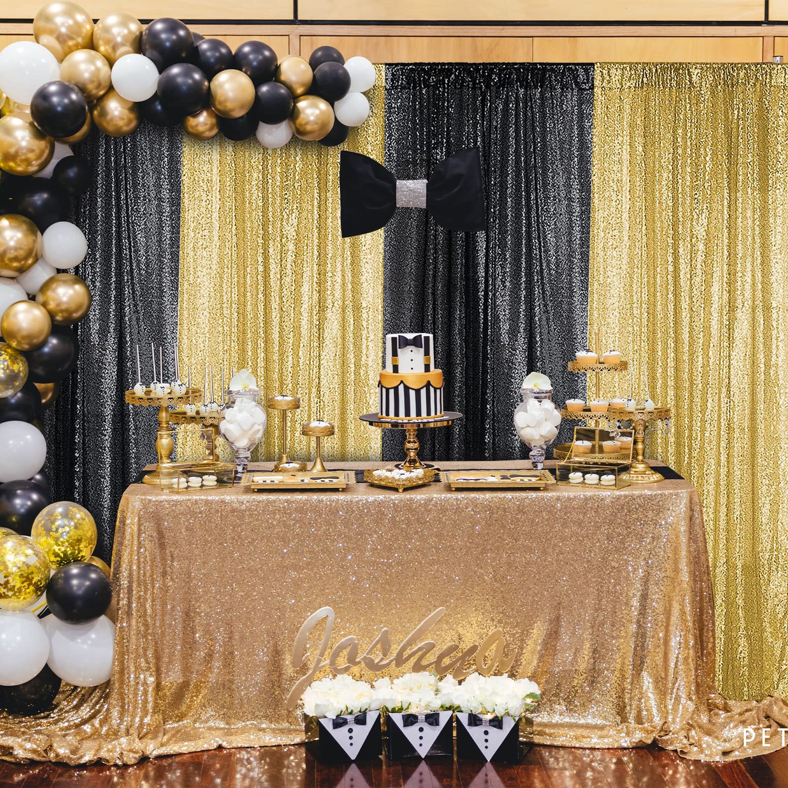 Sugargirl Gold Sequin Backdrop Curtain 4 Panels 2FTx8FT Glitter Gold Background Drapes Sparkle Photography Backdrop for Party Wedding Birthday Wall Decoration