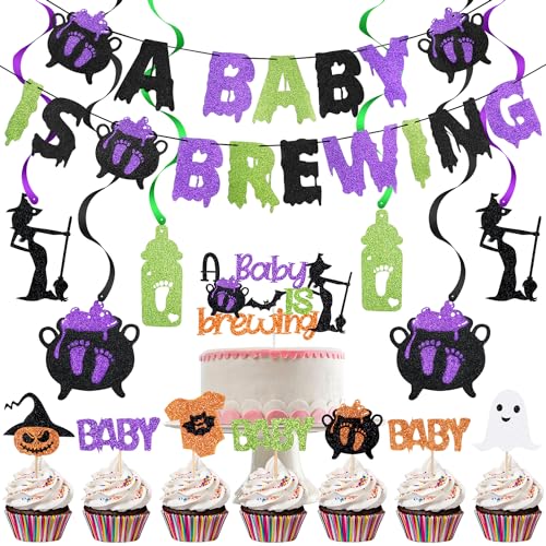 A Baby is Brewing Halloween Baby Shower Decorations, A Baby is Brewing Halloween Banner A Baby is Brewing Halloween Baby Shower Banner for Halloween Baby Brewing Shower Decorations