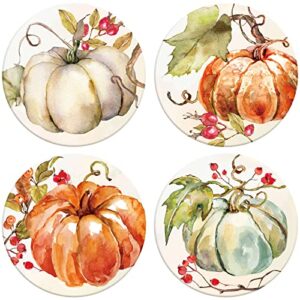 whaline fall pumpkin coaster autumn round drink coasters absorbent natural ceramic coasters pumpkin cup mat for mugs cups home kitchen office thanksgiving party table decoration supplies, 4 pack