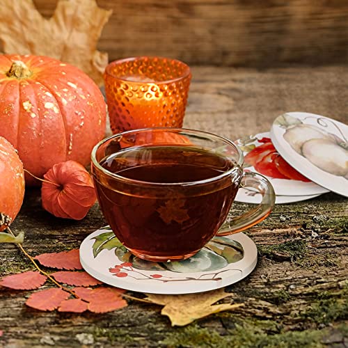 Whaline Fall Pumpkin Coaster Autumn Round Drink Coasters Absorbent Natural Ceramic Coasters Pumpkin Cup Mat for Mugs Cups Home Kitchen Office Thanksgiving Party Table Decoration Supplies, 4 Pack