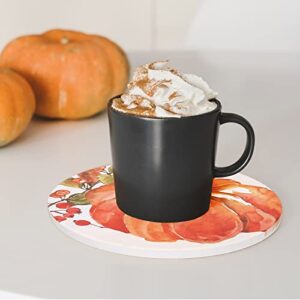 Whaline Fall Pumpkin Coaster Autumn Round Drink Coasters Absorbent Natural Ceramic Coasters Pumpkin Cup Mat for Mugs Cups Home Kitchen Office Thanksgiving Party Table Decoration Supplies, 4 Pack