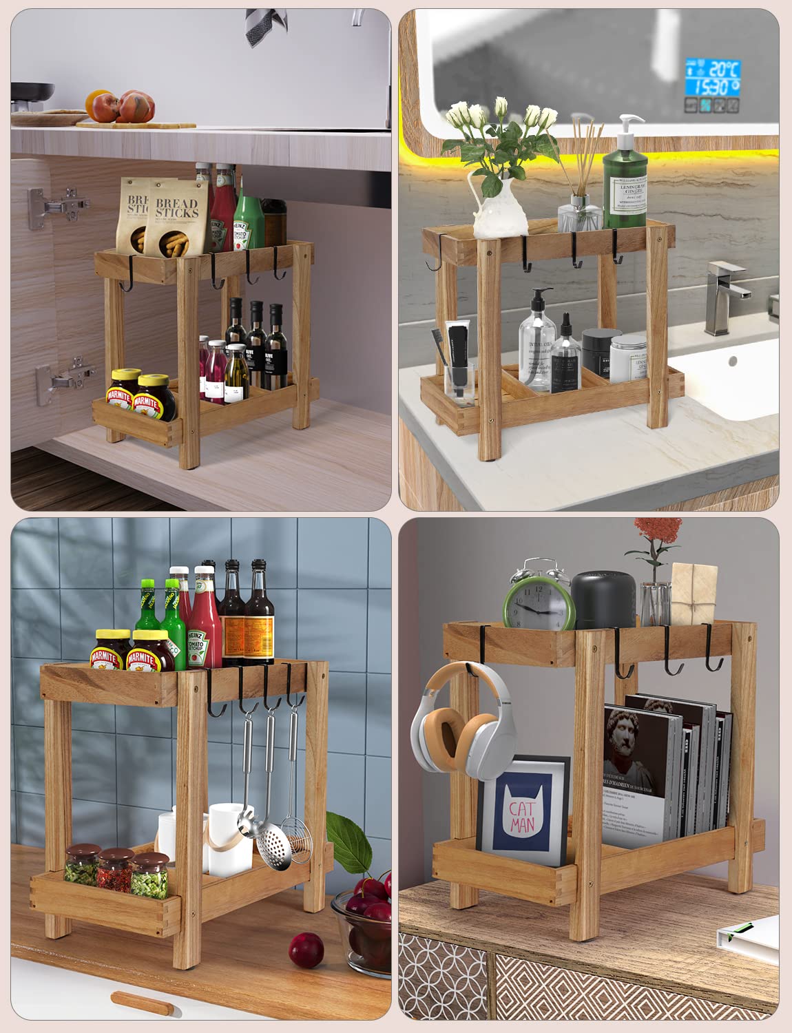 Under Sink Organizers Storage 2 Tier Multi-Purpose Kitchen/Bathroom Sink organizer Wood Under the Sink Organizer for Bathroom Kitchen