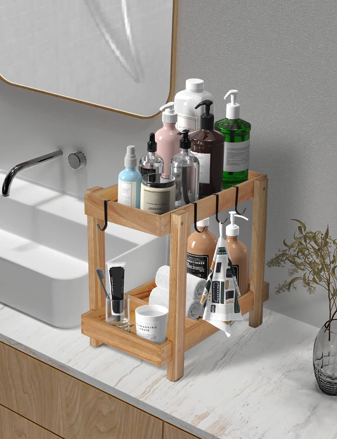 Under Sink Organizers Storage 2 Tier Multi-Purpose Kitchen/Bathroom Sink organizer Wood Under the Sink Organizer for Bathroom Kitchen