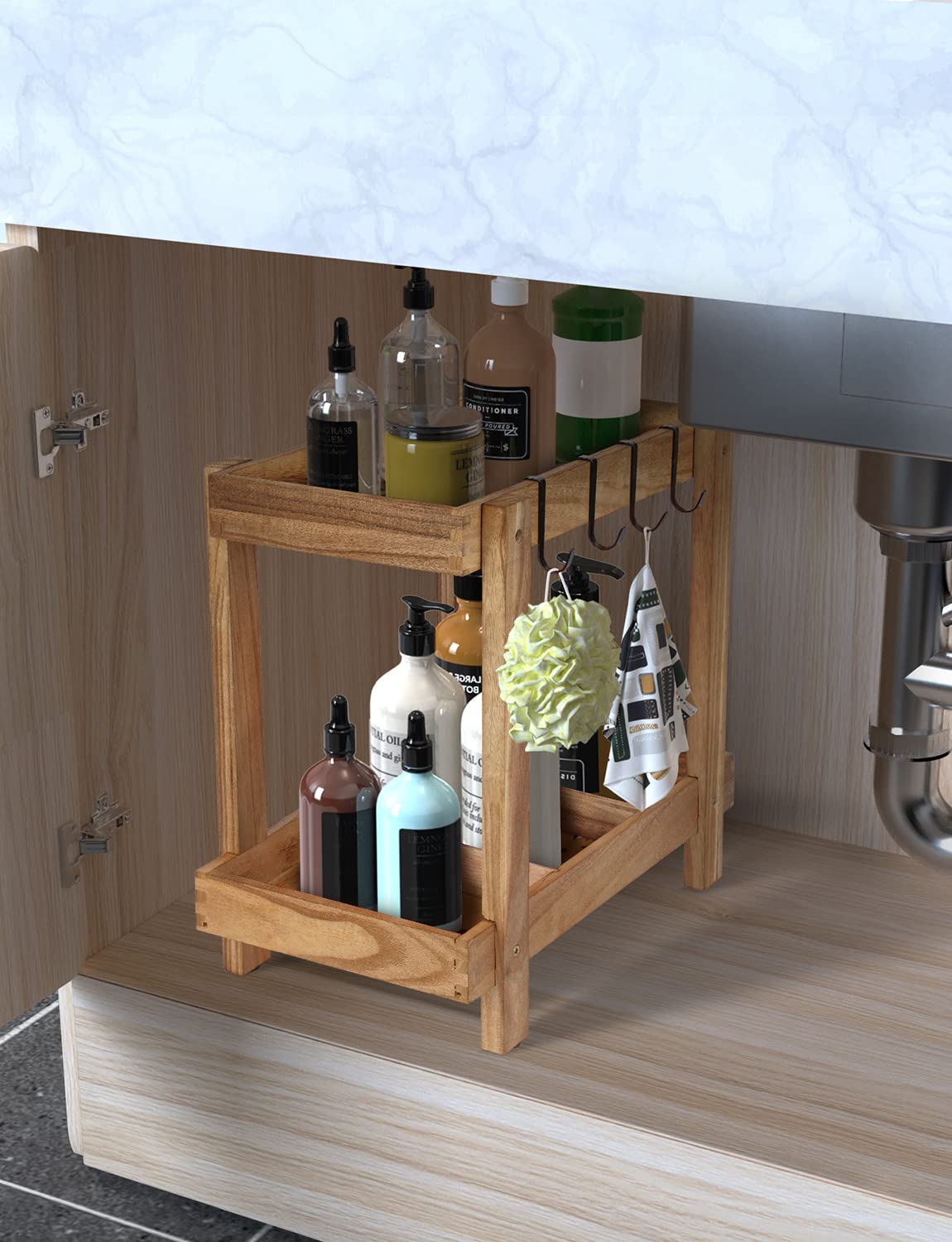 Under Sink Organizers Storage 2 Tier Multi-Purpose Kitchen/Bathroom Sink organizer Wood Under the Sink Organizer for Bathroom Kitchen