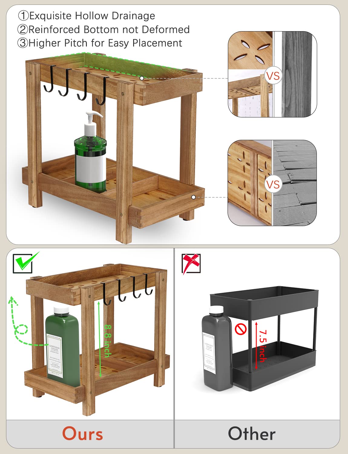 Under Sink Organizers Storage 2 Tier Multi-Purpose Kitchen/Bathroom Sink organizer Wood Under the Sink Organizer for Bathroom Kitchen