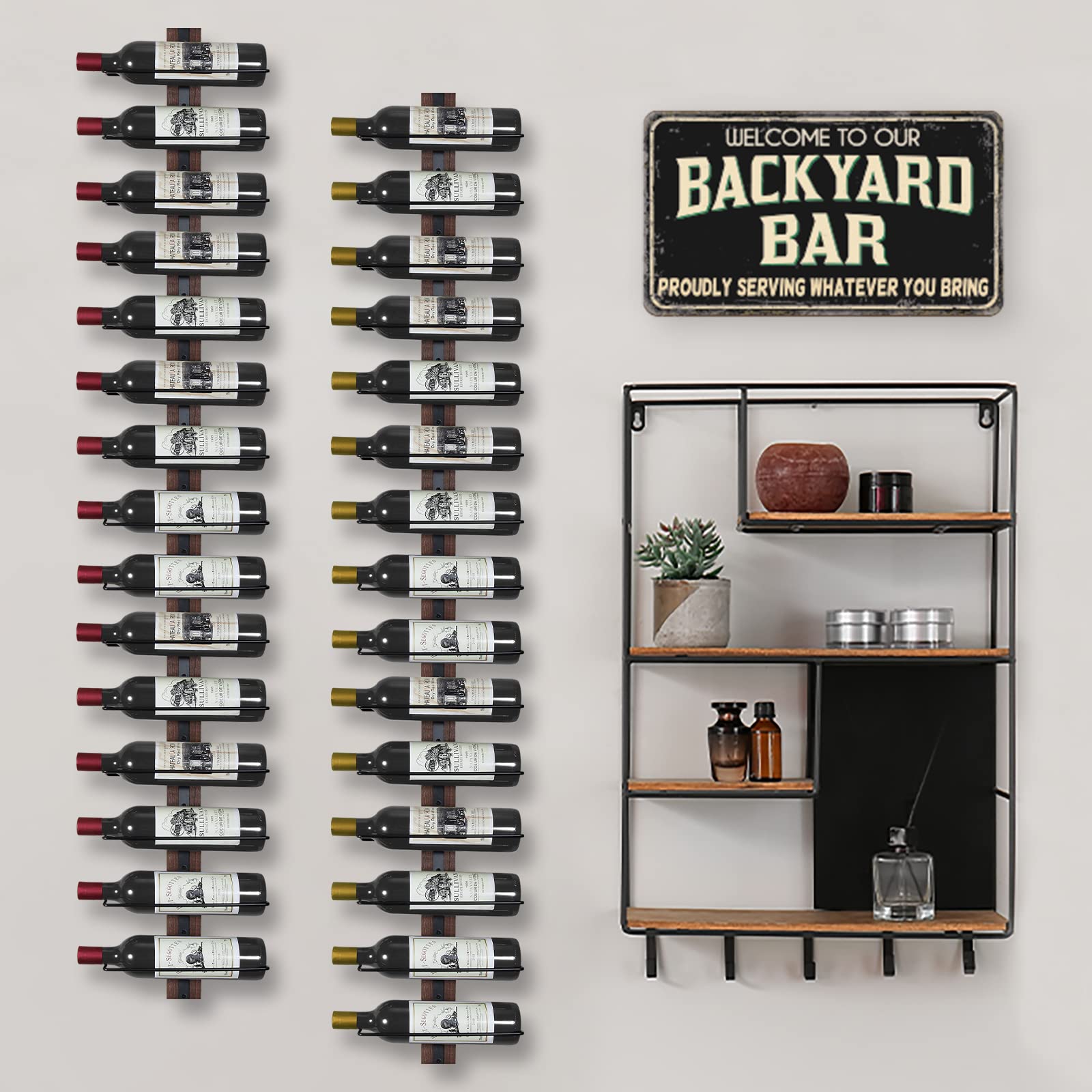 Wine Rack Wall Mounted for 24 Wine Bottles, Wall Wine Rack Wood Wine Racks for Wall, Wine Holder Wall Mounted Wine Bottle Racks for Kitchen, Dining Room, Bar