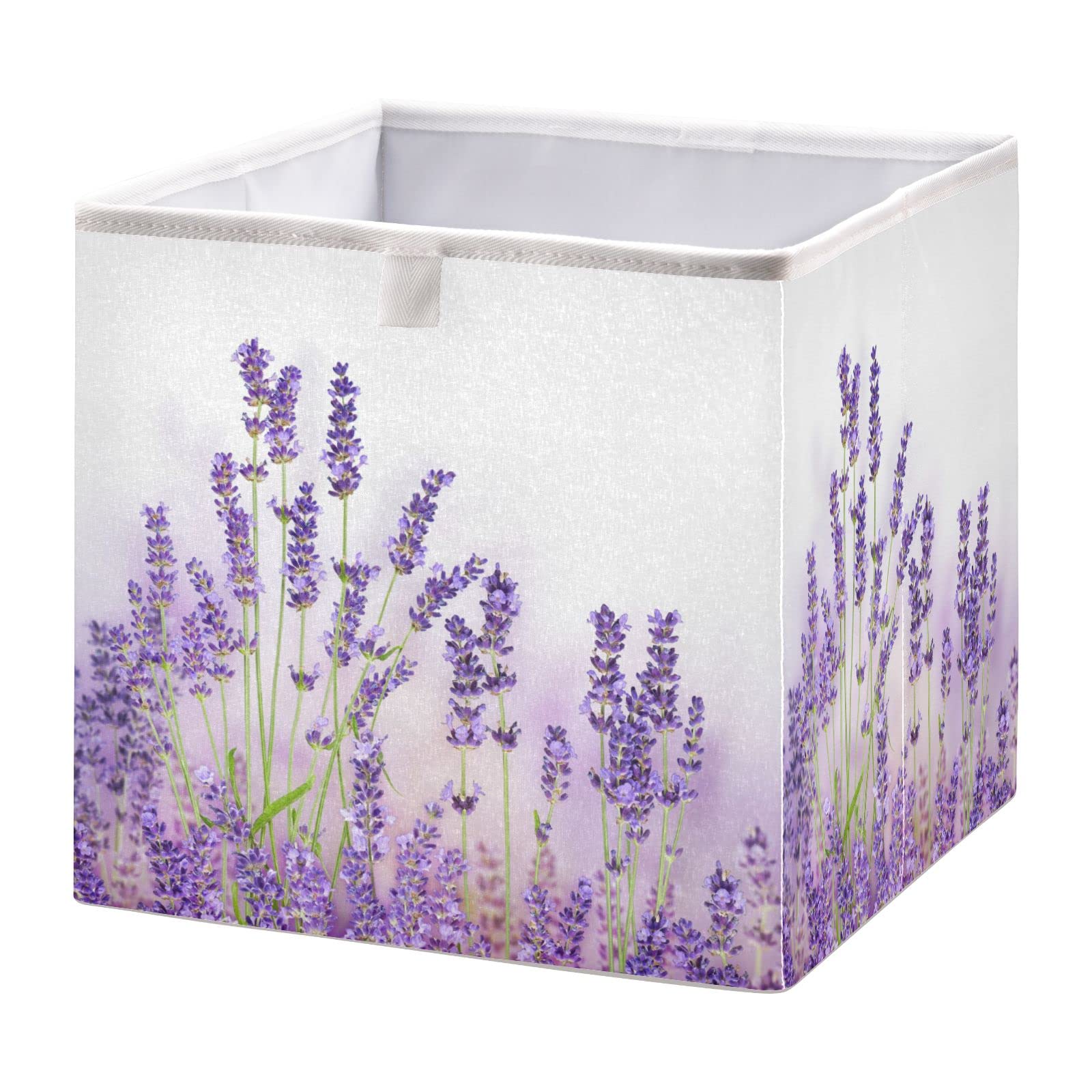 WELLDAY Storage Basket Lavender Flowers Foldable 11 x 11 x 11 in Cube Storage Bin Home Decor Organizer Storage Baskets Box for Toys, Books, Shelves, Closet, Laundry, Nursery