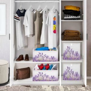 WELLDAY Storage Basket Lavender Flowers Foldable 11 x 11 x 11 in Cube Storage Bin Home Decor Organizer Storage Baskets Box for Toys, Books, Shelves, Closet, Laundry, Nursery