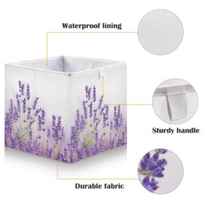 WELLDAY Storage Basket Lavender Flowers Foldable 11 x 11 x 11 in Cube Storage Bin Home Decor Organizer Storage Baskets Box for Toys, Books, Shelves, Closet, Laundry, Nursery