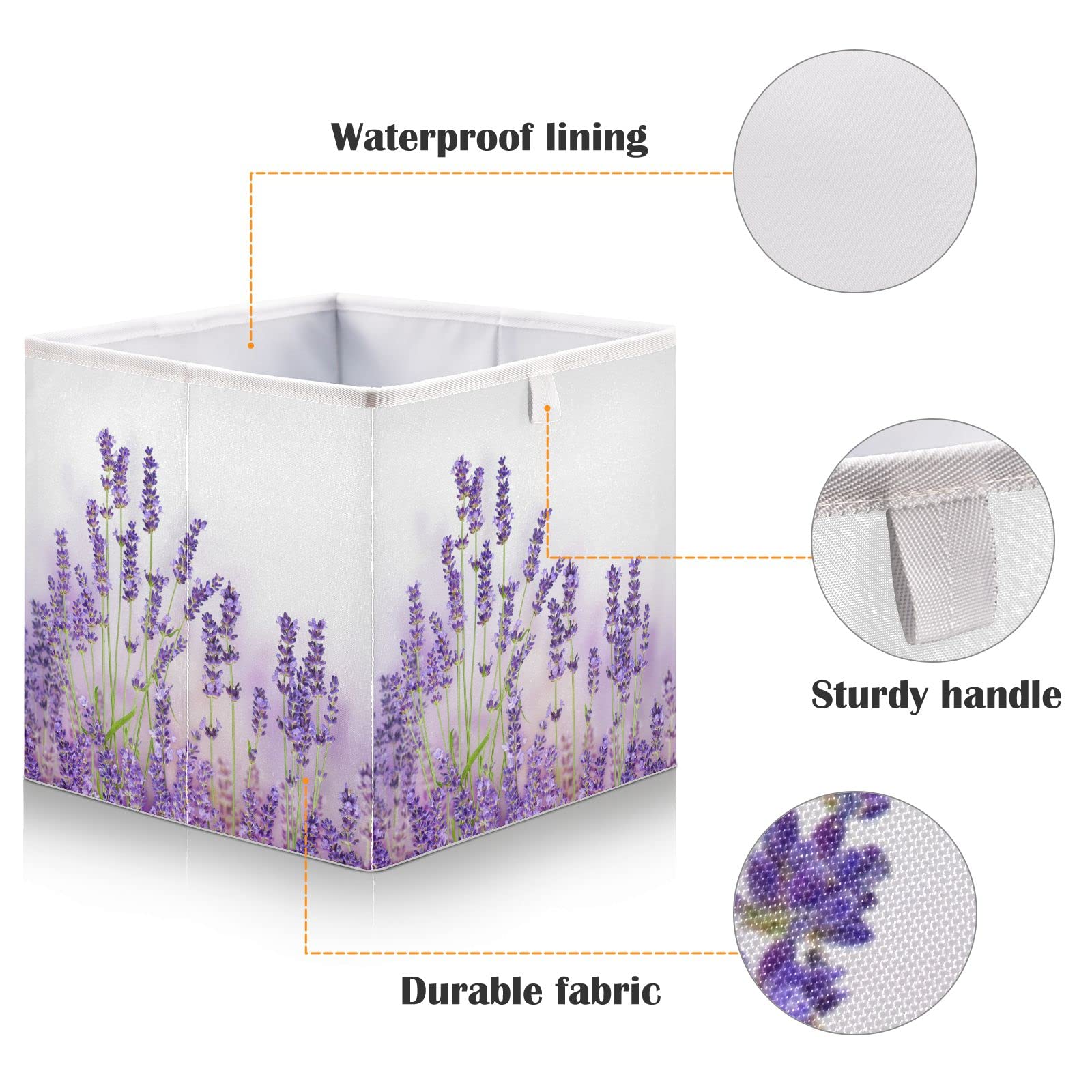 WELLDAY Storage Basket Lavender Flowers Foldable 11 x 11 x 11 in Cube Storage Bin Home Decor Organizer Storage Baskets Box for Toys, Books, Shelves, Closet, Laundry, Nursery