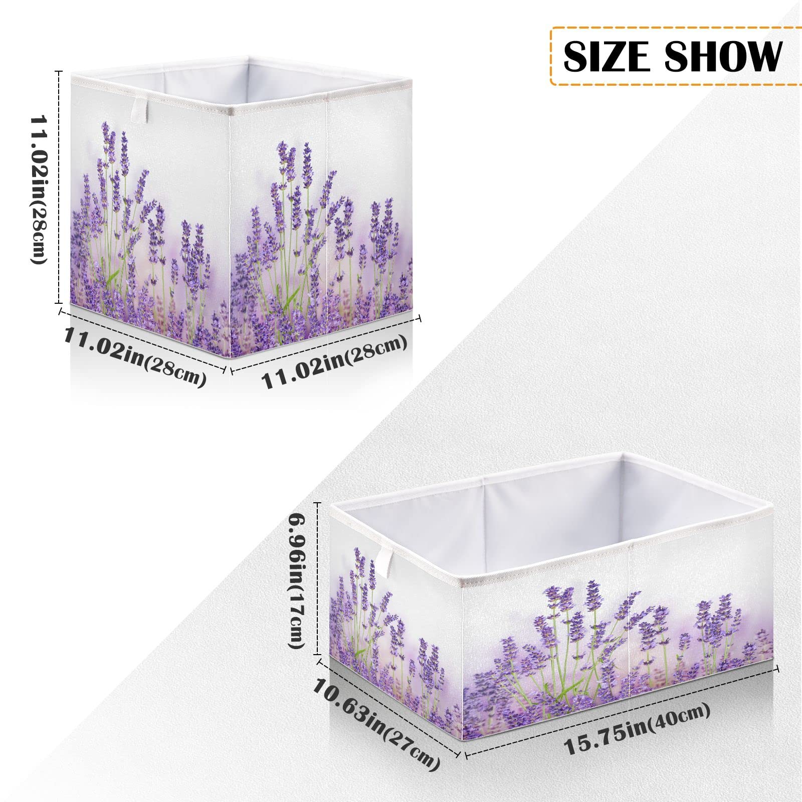 WELLDAY Storage Basket Lavender Flowers Foldable 11 x 11 x 11 in Cube Storage Bin Home Decor Organizer Storage Baskets Box for Toys, Books, Shelves, Closet, Laundry, Nursery