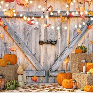 LYCGS 7X5FT Fall Thanksgiving Backdrop Autumn Pumpkin Harvest Barn Background Hay Maple Leaves Baby Shower Banner Supplies Photo Booth Prop X-53