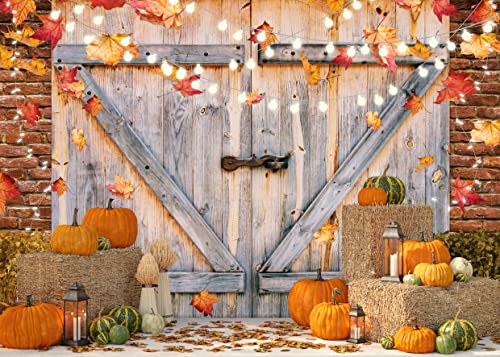 LYCGS 7X5FT Fall Thanksgiving Backdrop Autumn Pumpkin Harvest Barn Background Hay Maple Leaves Baby Shower Banner Supplies Photo Booth Prop X-53