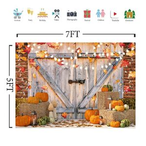 LYCGS 7X5FT Fall Thanksgiving Backdrop Autumn Pumpkin Harvest Barn Background Hay Maple Leaves Baby Shower Banner Supplies Photo Booth Prop X-53