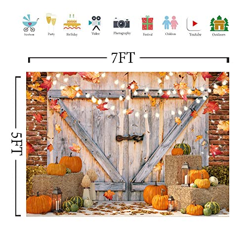 LYCGS 7X5FT Fall Thanksgiving Backdrop Autumn Pumpkin Harvest Barn Background Hay Maple Leaves Baby Shower Banner Supplies Photo Booth Prop X-53