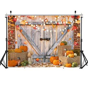 LYCGS 7X5FT Fall Thanksgiving Backdrop Autumn Pumpkin Harvest Barn Background Hay Maple Leaves Baby Shower Banner Supplies Photo Booth Prop X-53