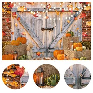 LYCGS 7X5FT Fall Thanksgiving Backdrop Autumn Pumpkin Harvest Barn Background Hay Maple Leaves Baby Shower Banner Supplies Photo Booth Prop X-53