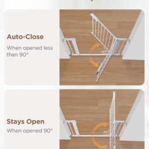 Ciays 29.5” to 46” Safety Baby Gate, Extra Wide Auto-Close Dog Gate for Stairs, Easy Walk Thru Indoor Pet Gate for Doorways and Rooms, White Child Gate Easy Pressure Mounted Installation