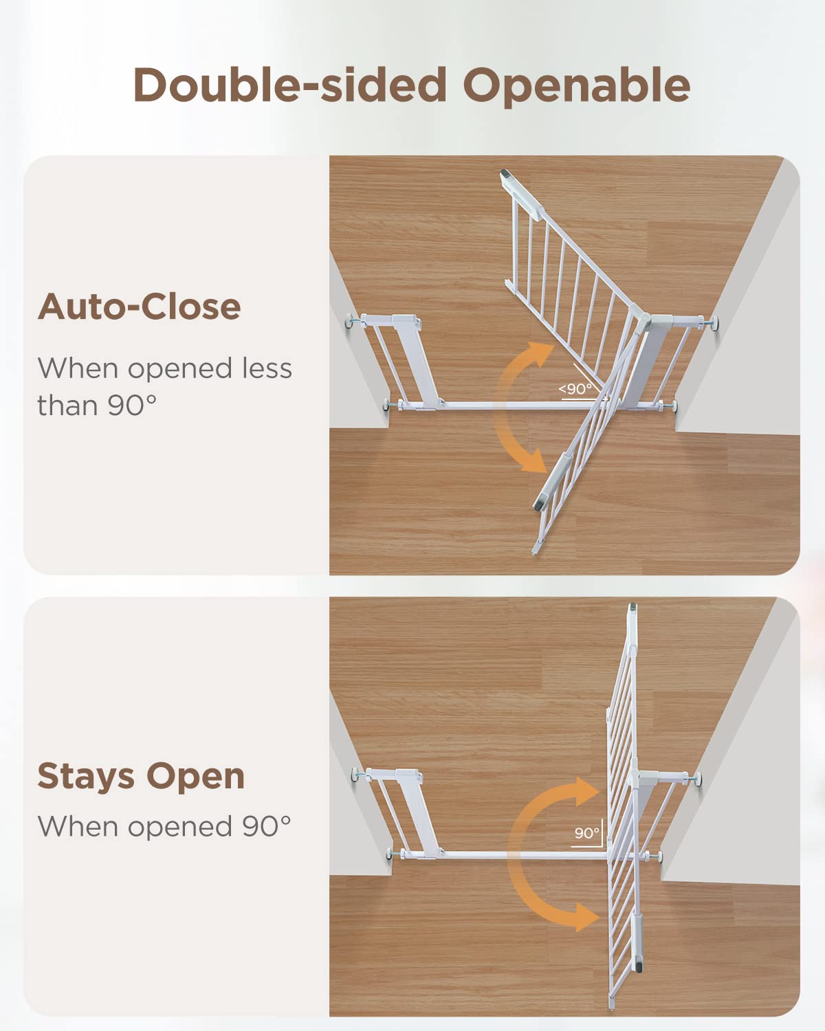 Ciays 29.5” to 46” Safety Baby Gate, Extra Wide Auto-Close Dog Gate for Stairs, Easy Walk Thru Indoor Pet Gate for Doorways and Rooms, White Child Gate Easy Pressure Mounted Installation