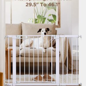 Ciays 29.5” to 46” Safety Baby Gate, Extra Wide Auto-Close Dog Gate for Stairs, Easy Walk Thru Indoor Pet Gate for Doorways and Rooms, White Child Gate Easy Pressure Mounted Installation