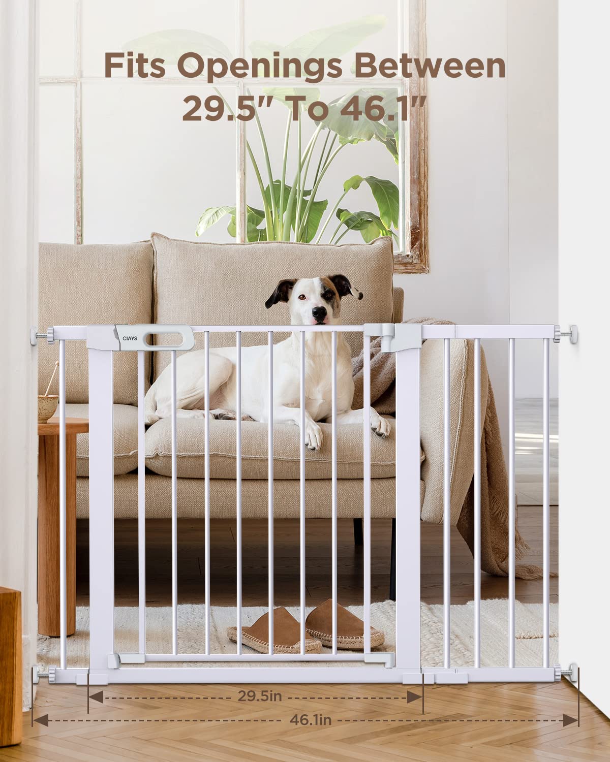 Ciays 29.5” to 46” Safety Baby Gate, Extra Wide Auto-Close Dog Gate for Stairs, Easy Walk Thru Indoor Pet Gate for Doorways and Rooms, White Child Gate Easy Pressure Mounted Installation