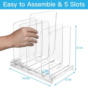 Homakover Acrylic Desk Organizer and File Organizer, 3 Slots Desktop File Organizer Standing Rack on Table for Magazines, Binders, Mails & CD Records Storage Holder with Detachable Dividers