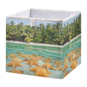 kigai storage basket tropical palm trees & starfishes foldable storage bin 11 x 11 x 11 inches cube storage baskets box for shelves closet laundry nursery bedroom home decor